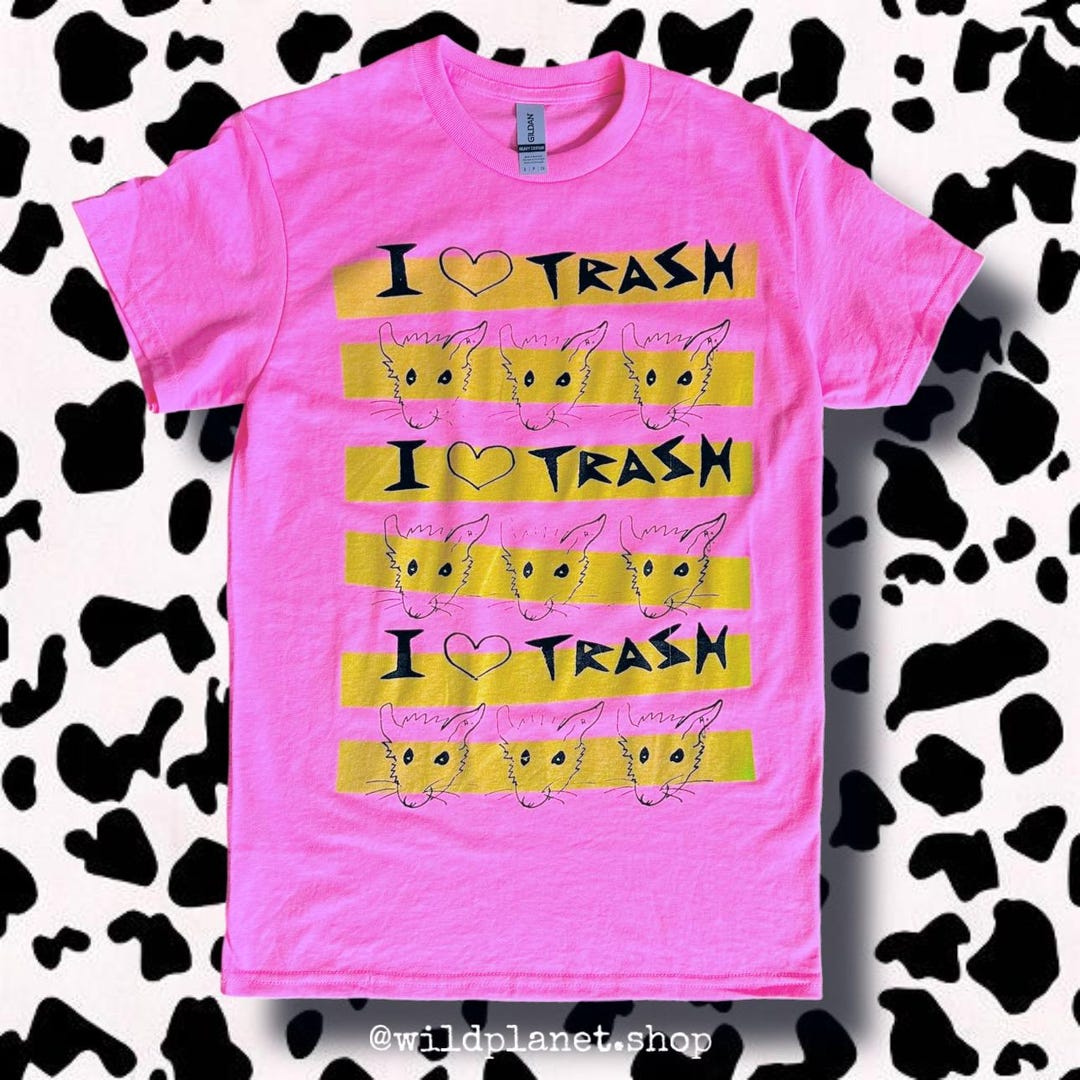 I Love Trash Rat T Shirt Punk Cute Pink Green Colorful Funny Upcycled ...