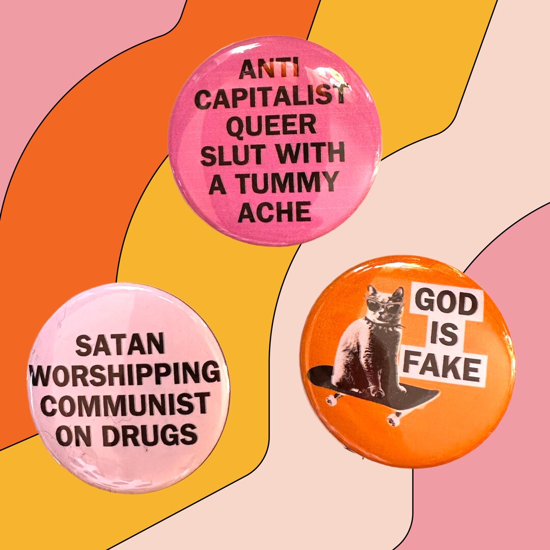 Button Badge 1.75” Hail Satan Anti Capitalist God is Fake - Etsy