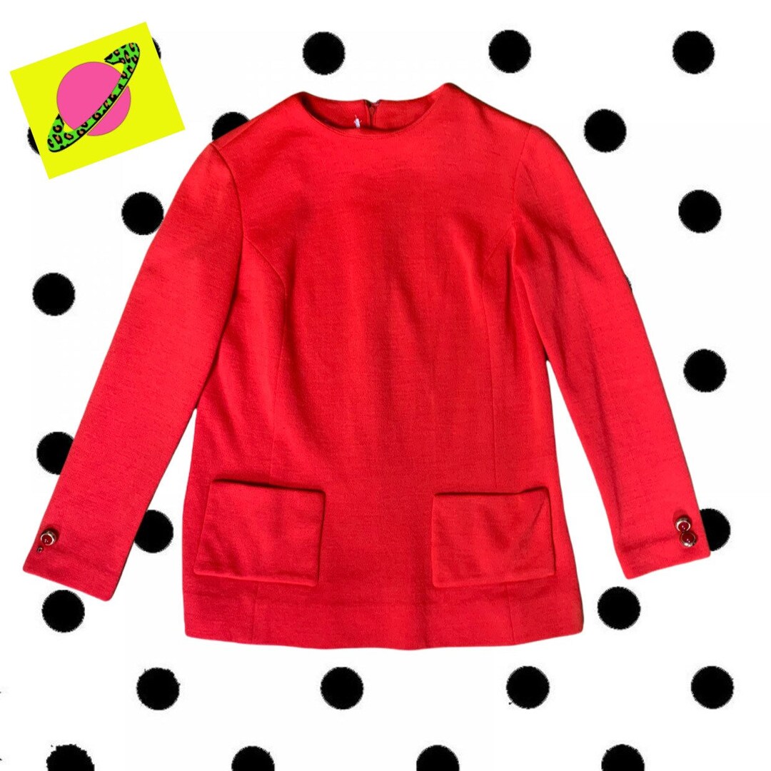 Vintage 1970s Bright Red Thick Long Sleeve Top With Pockets - Etsy