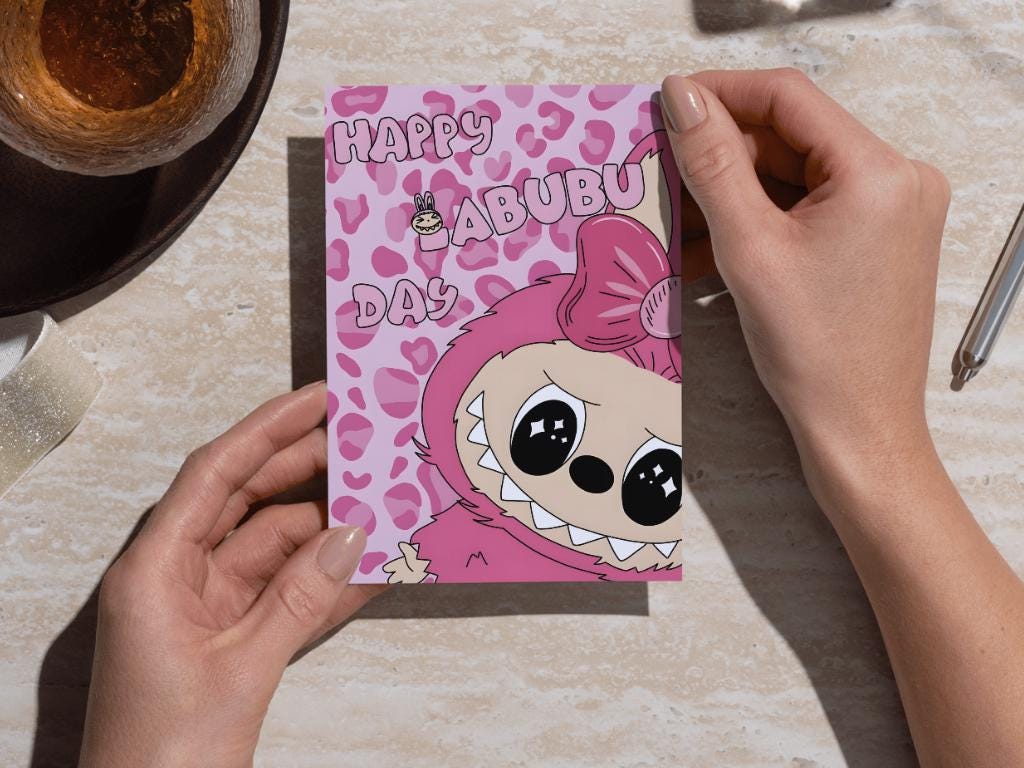 Cute Labubu Birthday Card Digital Download | Funny Pink Printable Card ...