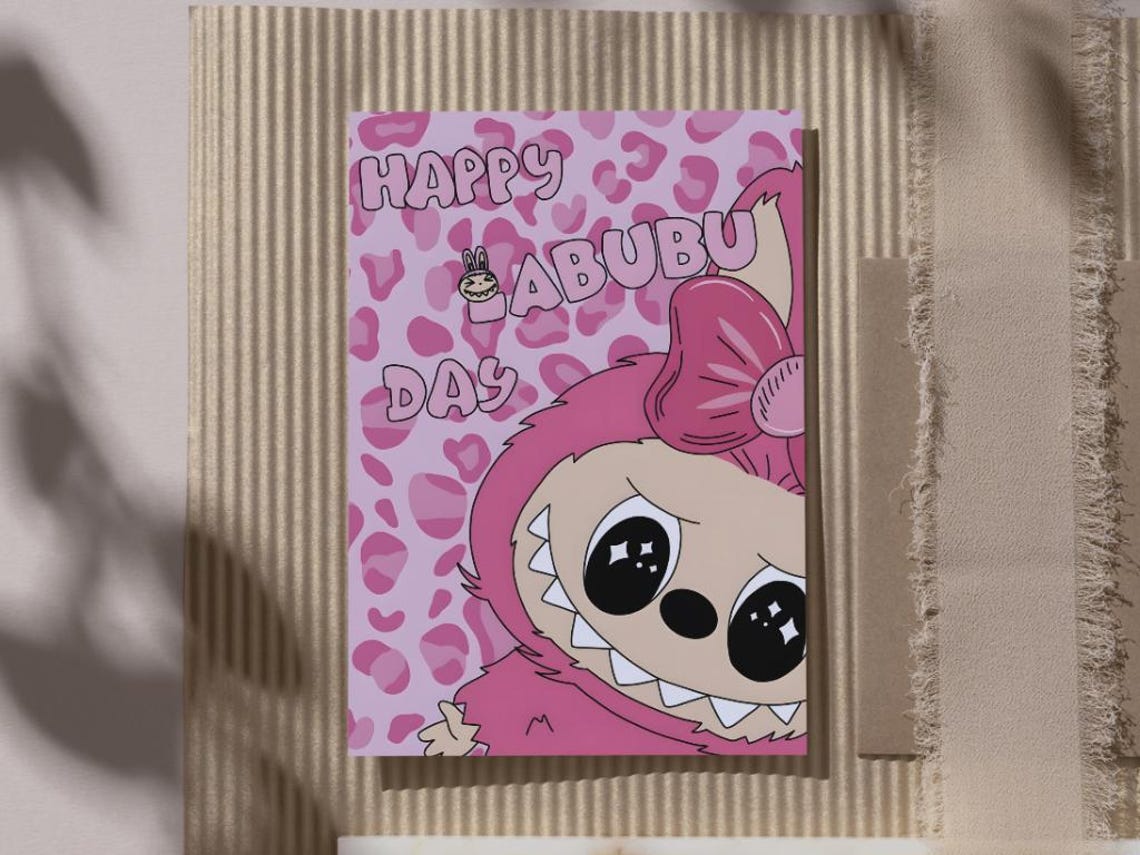 Cute Labubu Birthday Card Digital Download | Funny Pink Printable Card ...