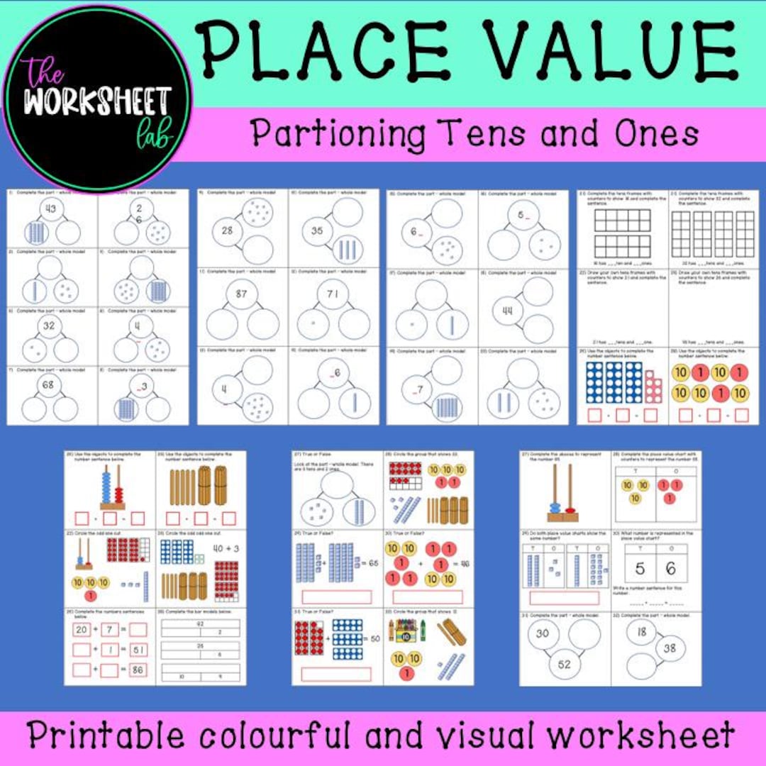 Place Value - Partitioning Tens and Ones Worksheets COLOUR - Etsy