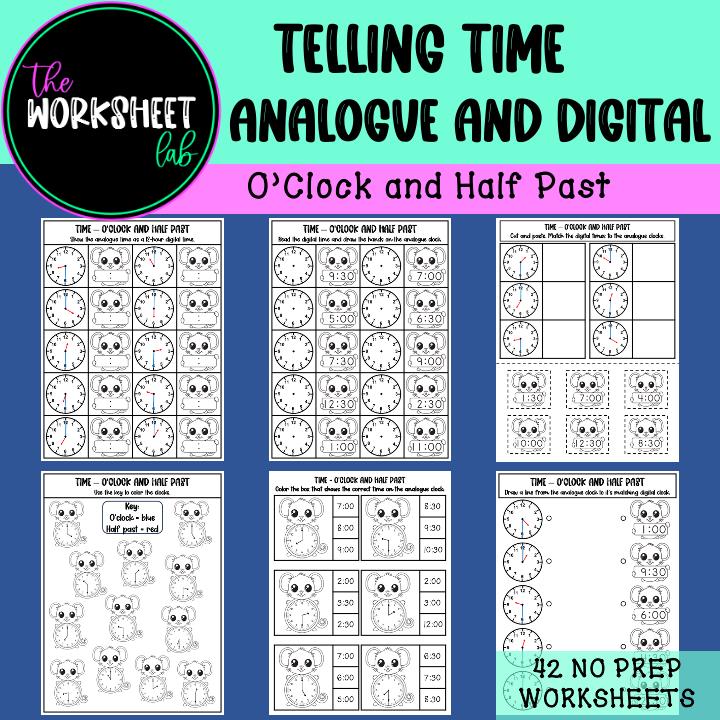 Telling Time: Analogue and Digital - O'clock and Half Past Worksheets ...