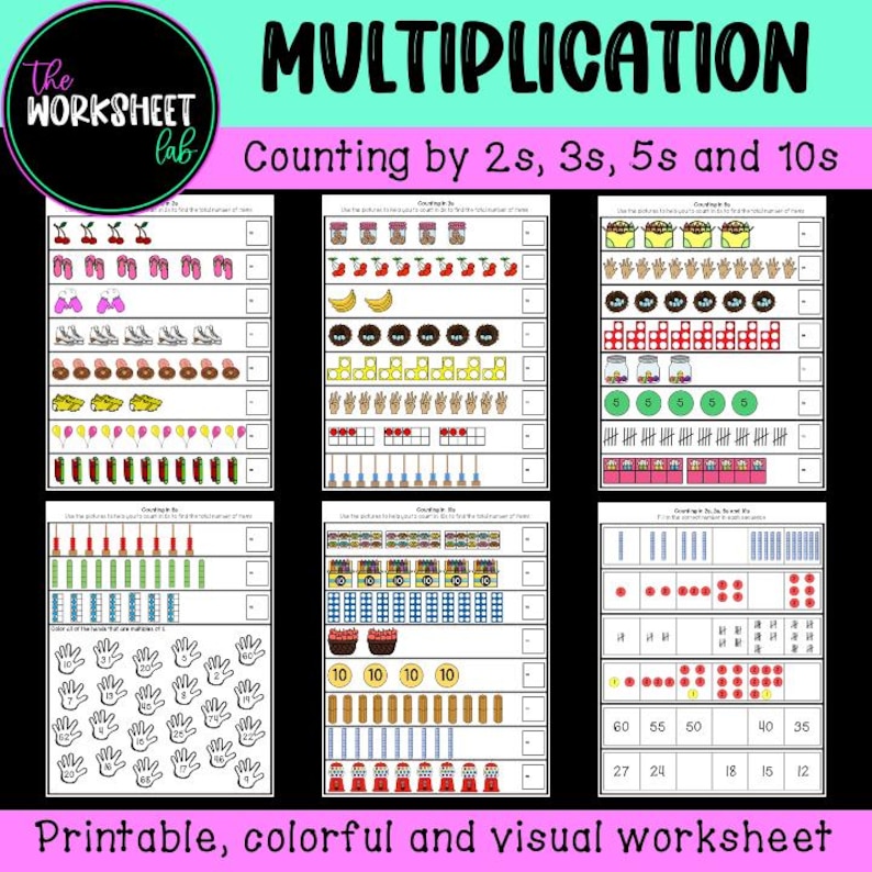 Multiplication: Skip Counting by 2s, 3s, 5s and 10s Worksheets COLOUR ...