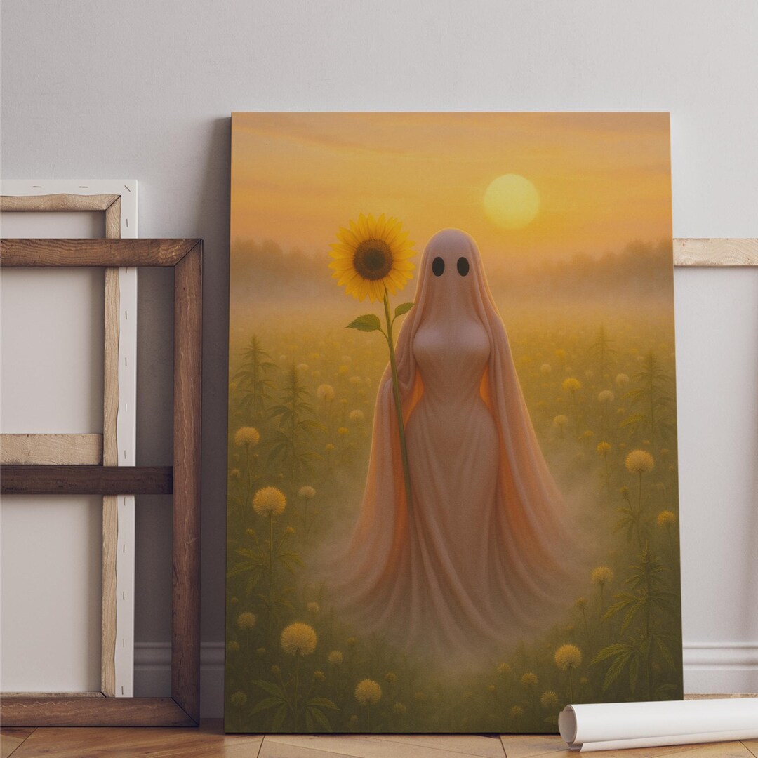 Pink Ghost With Sunflower, Dreamcore Wall Art Print, Whimsical Ghost ...