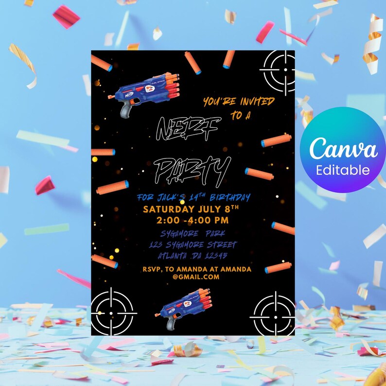 Epic Nerf Battle Birthday Invitation Template,nerf Dart Invitation,boys ...