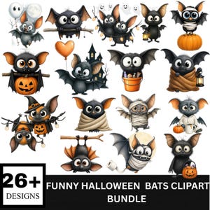 Funny Bat Clipart Bundle: Spooky Halloween PNG Graphics (digital ...