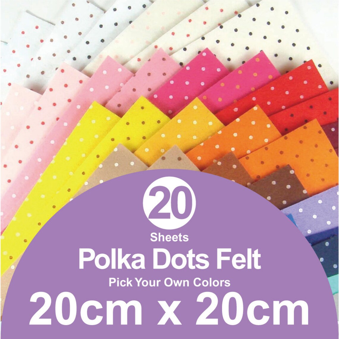20 Printed Polka Dots Felt Sheets - 20cm X 20cm per Sheet - Pick Your ...