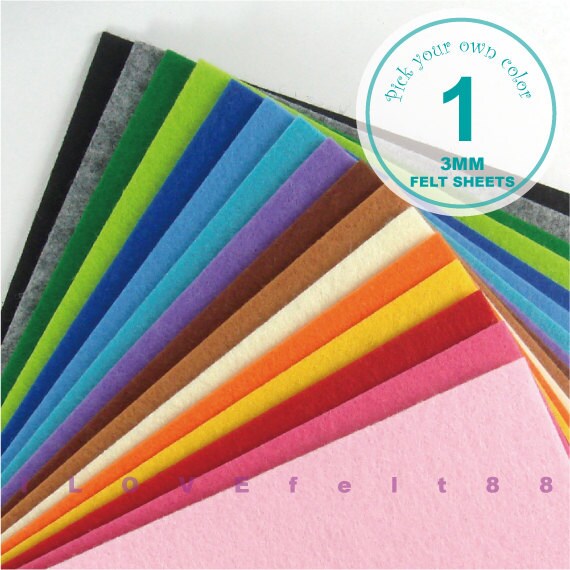 3MM Thick Felt Fabric 1 Sheet 20cm x 20cm Pick your own | Etsy