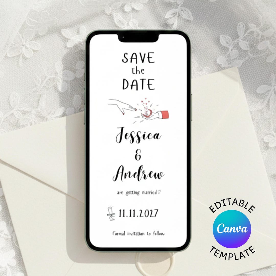 Modern Minimalist Save the Date, Digital Invitation, Editable Canva ...