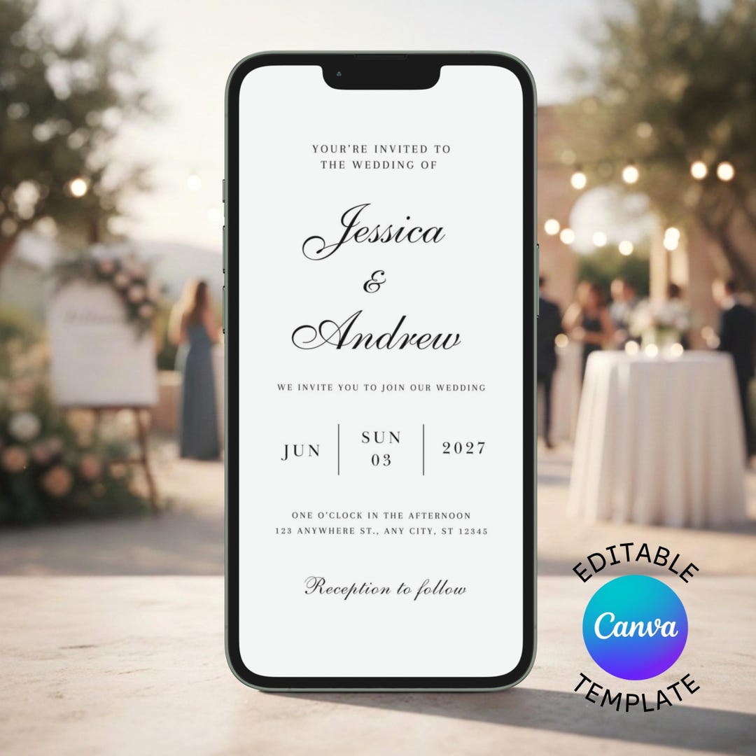 Minimal Digital Wedding Invitation Template, Classic Elegant Digital ...