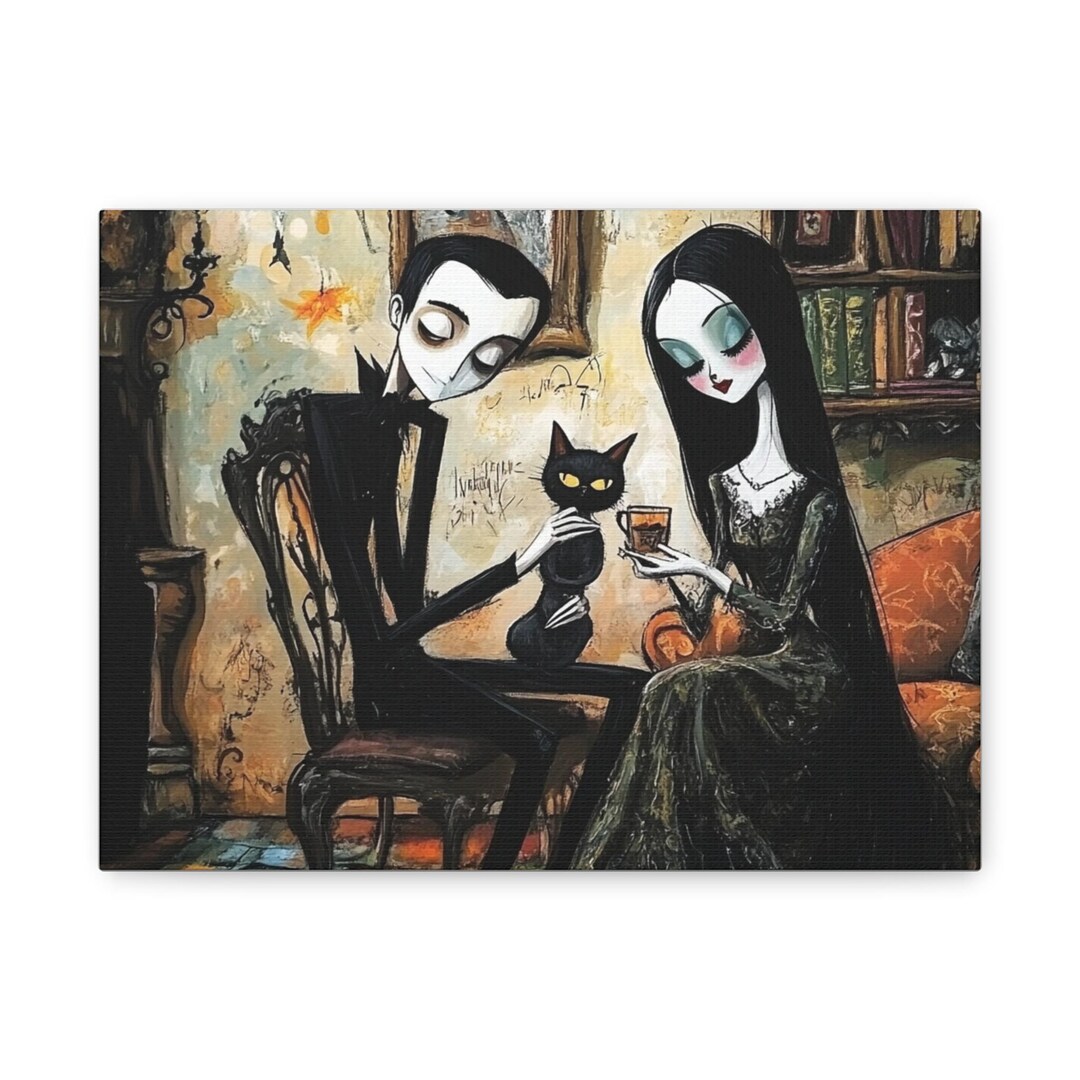 Gothic Adams With Black Cat Canvas | Matte Stretched Wall Art - Etsy