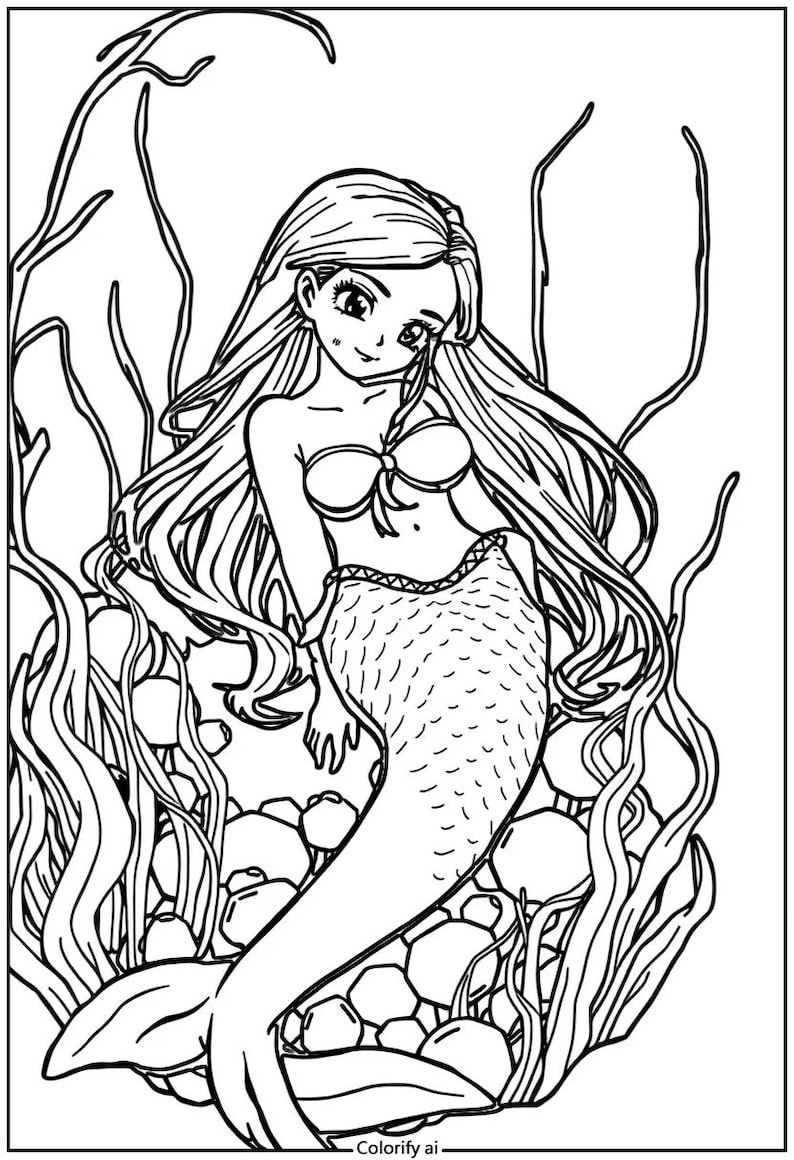Mermaid Line Coloring Pages – Printable Art PDF | Unique Coloring Book ...