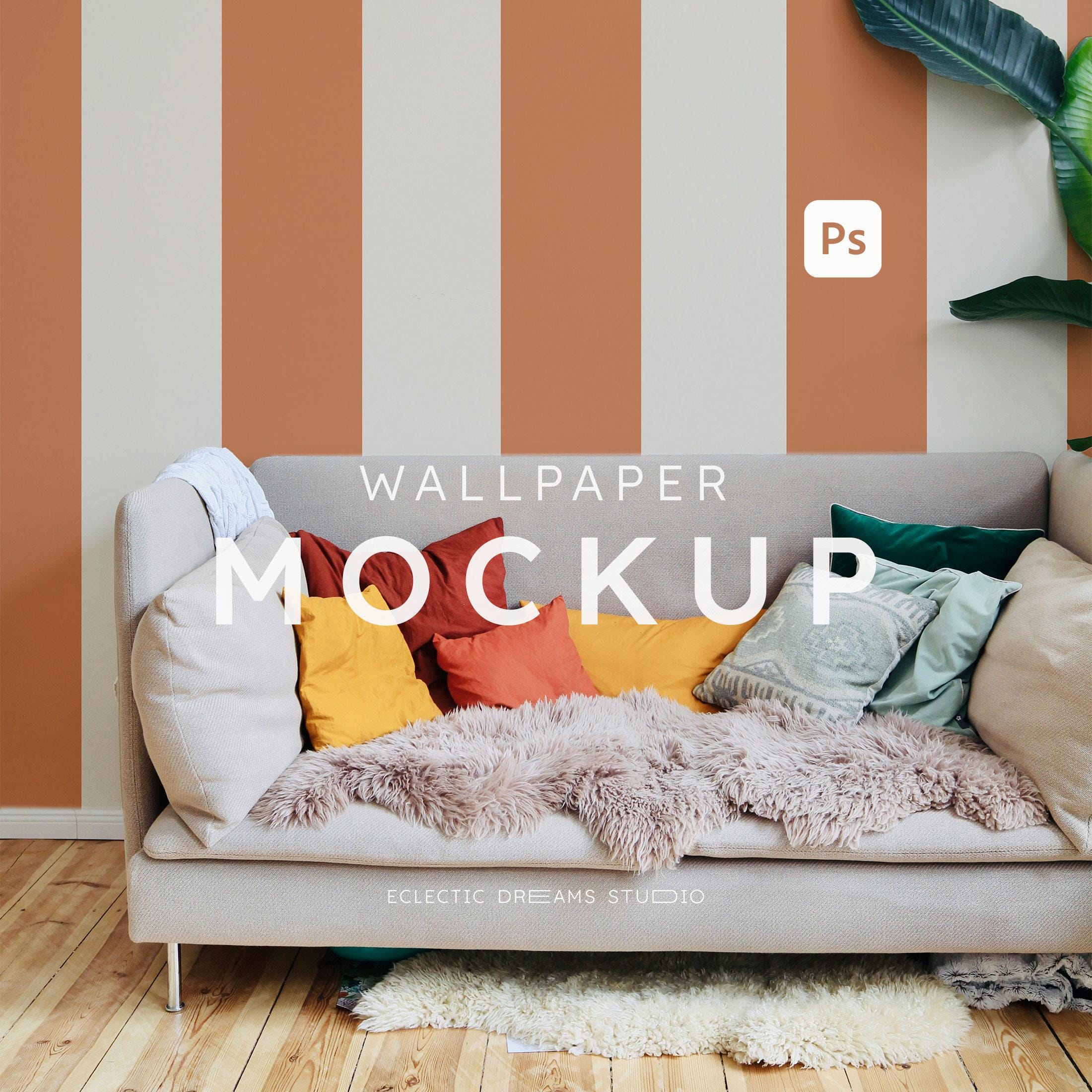 Boho Living Room Wallpaper Mockup Photoshop Colorful Interior Wall ...