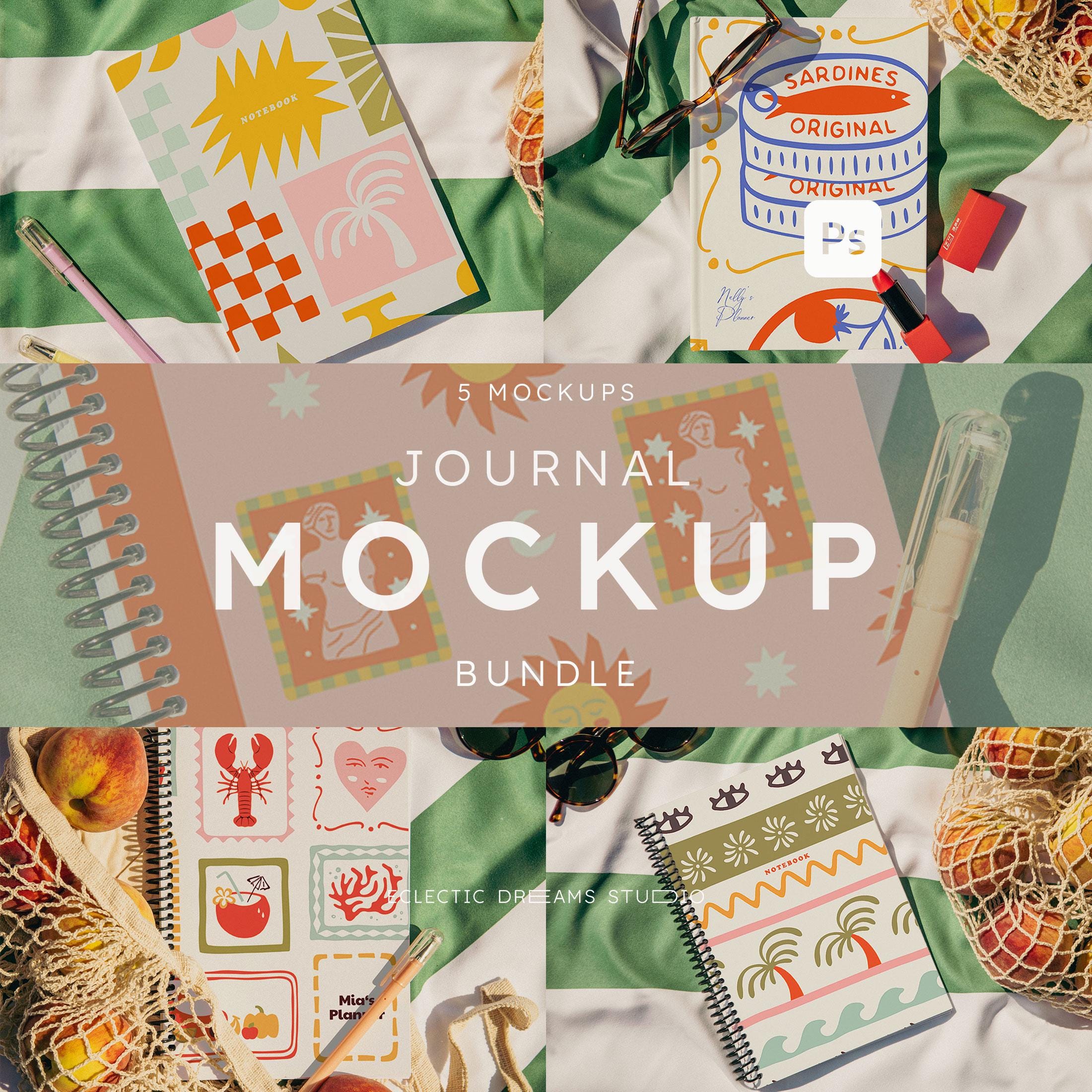 Journal Mockup Bundle 5 PSD Notebook Mockups Summer Style Photoshop ...