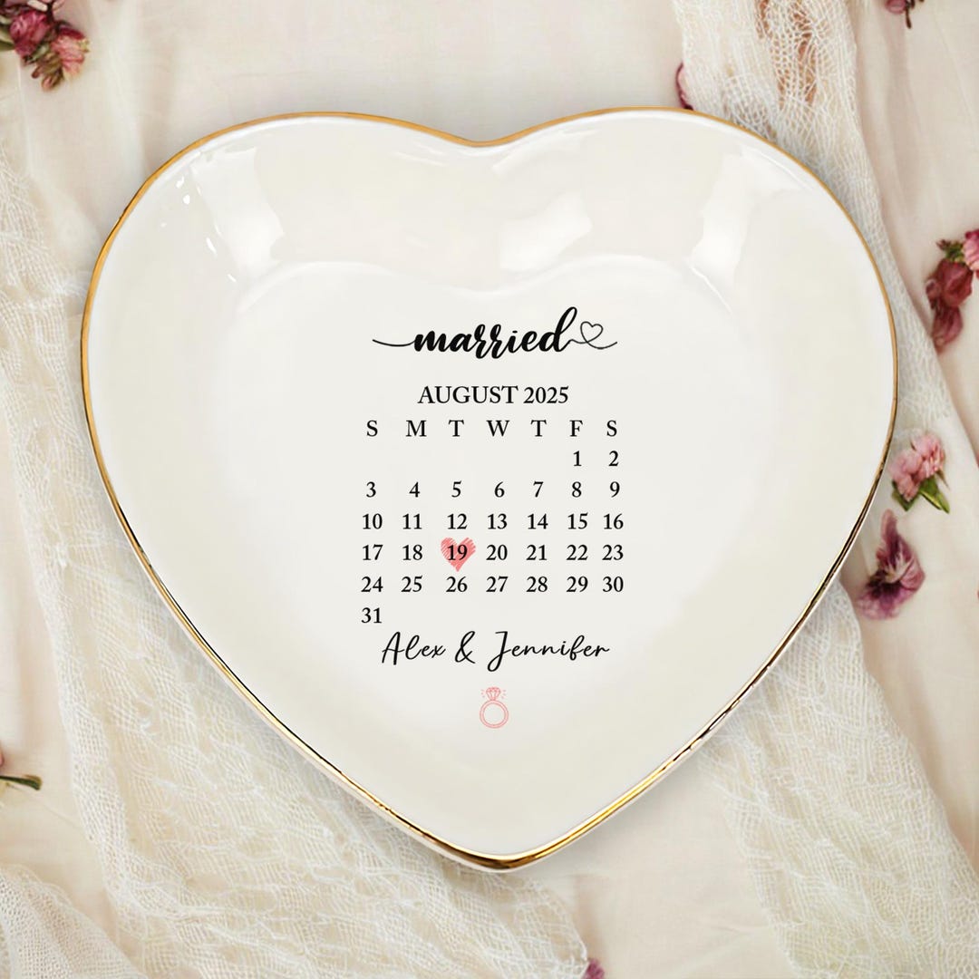 Personalized Wedding Calendar Date Jewelry Dish, Custom Wedding Ring ...