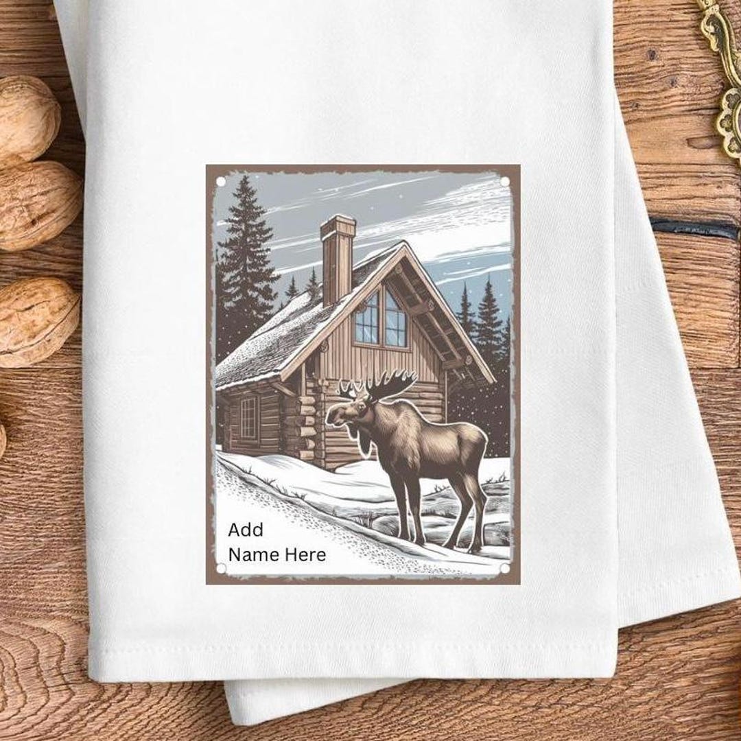 Mountain Cabin Moose Dish Towel, Cabin Decor Rustic Woodland Kitchen ...