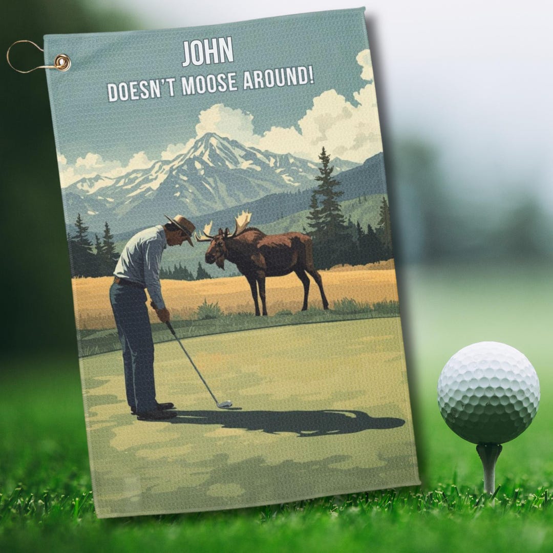 Golf Towel, Personalized Funny Moose Golf Accessory, Western Golf Gifts ...