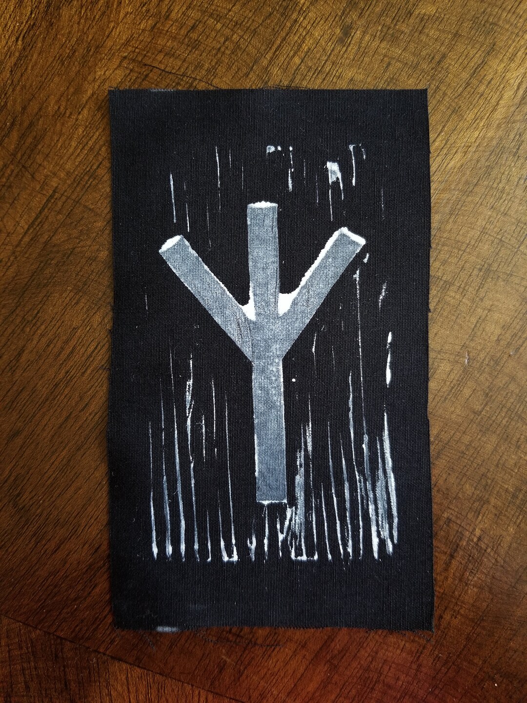 Algiz Rune Hand Stamped Patch, Elhaz Hand Made Rune Patches, Black and ...