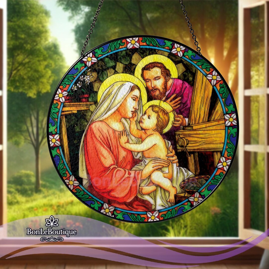 Holy Family Stained Glass Suncatcher – Catholic Window Art, Jesus Mary ...