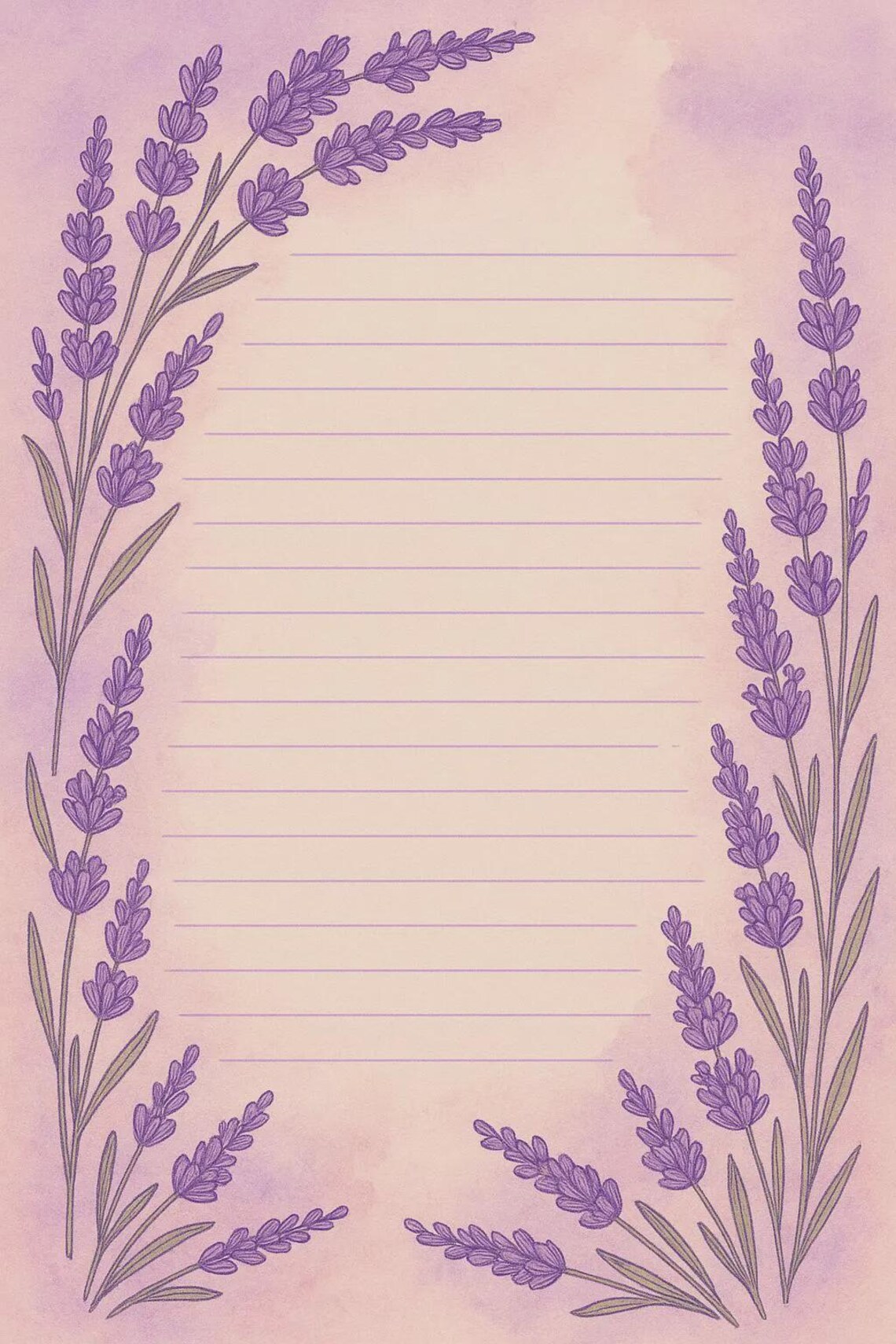 Lavender Watercolor Note Page - Printable Lined Stationery (PDF & PNG ...