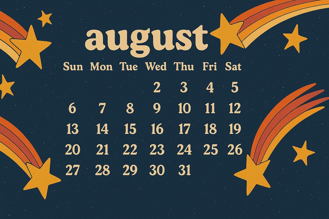 August 2025 Retro Star Calendar – Digital Download | Vintage Shooting ...