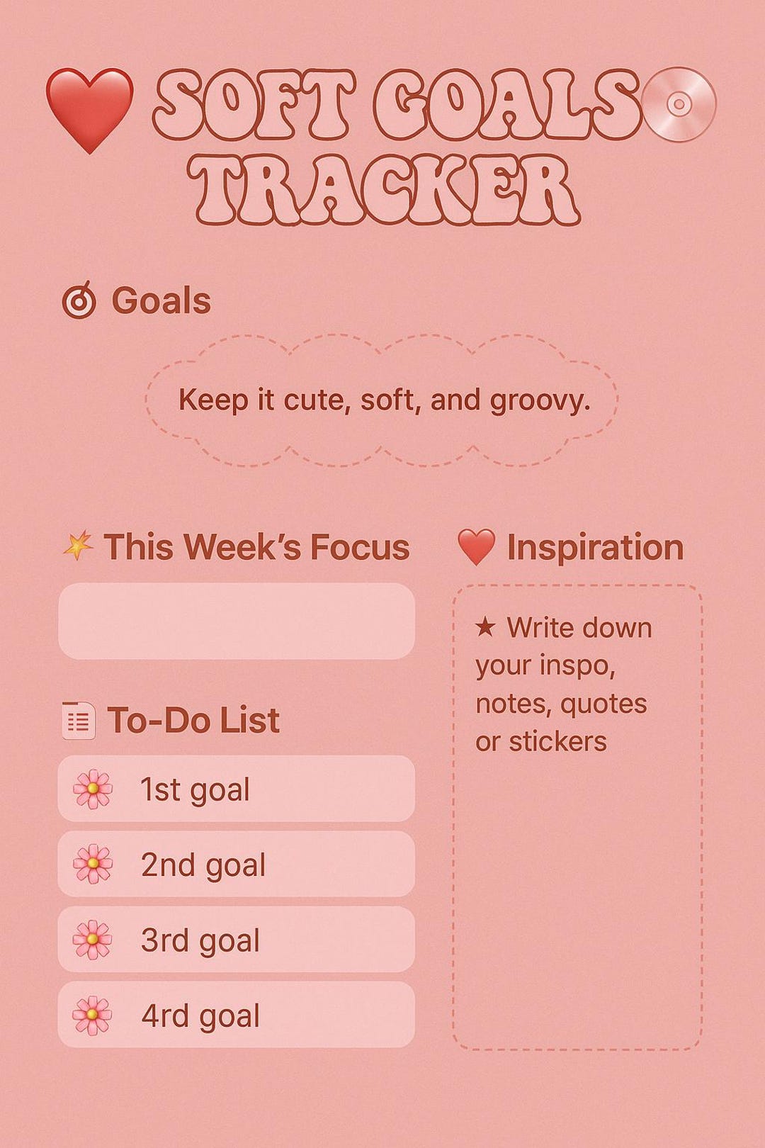 Soft Goals Tracker: Groovy Pink Digital Planner (printable) - Etsy