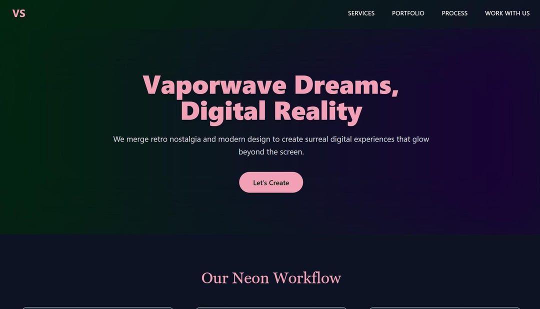 Vaporwave Dreams Website Template | Neon Retro HTML Design for Creators ...