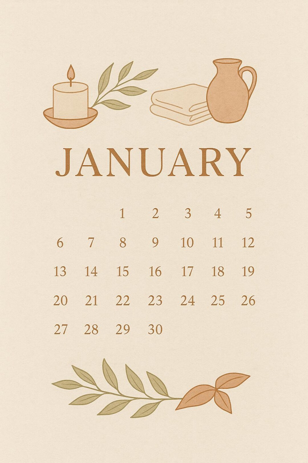 January Calendar Printable: Minimalist Neutral Design (digital Download ...