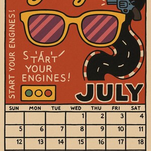 Retro July Calendar Printable: Sunglasses & Racetrack Design (PDF ...