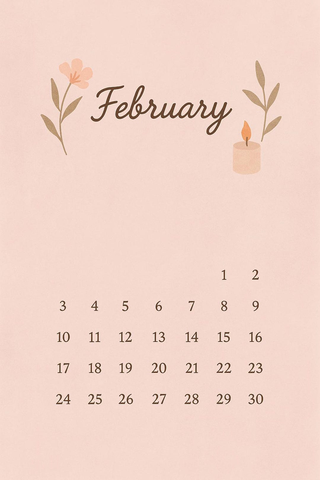 February Calendar: Minimalist Boho Planner, Pastel Home Decor (digital ...