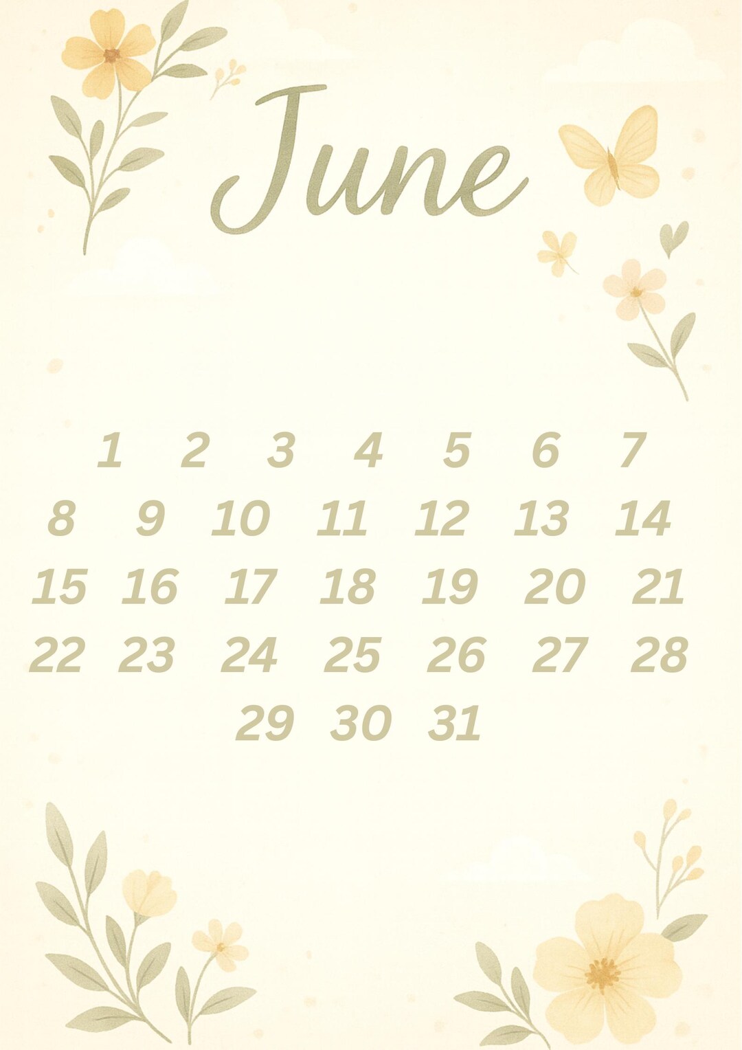 June Floral Calendar | Minimalist Botanical Planner (digital Download ...