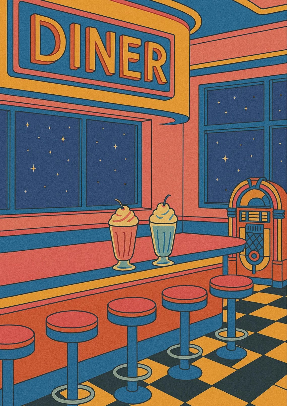 Retro Neon Diner Print – 80s Pop Art Kitchen Decor (digital Download ...