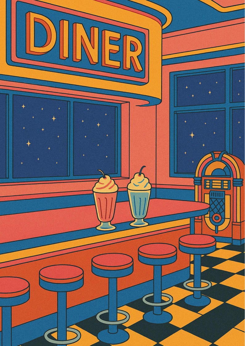 Retro Neon Diner Poster – 80s Aesthetic Wall Art, Vintage Milkshake ...