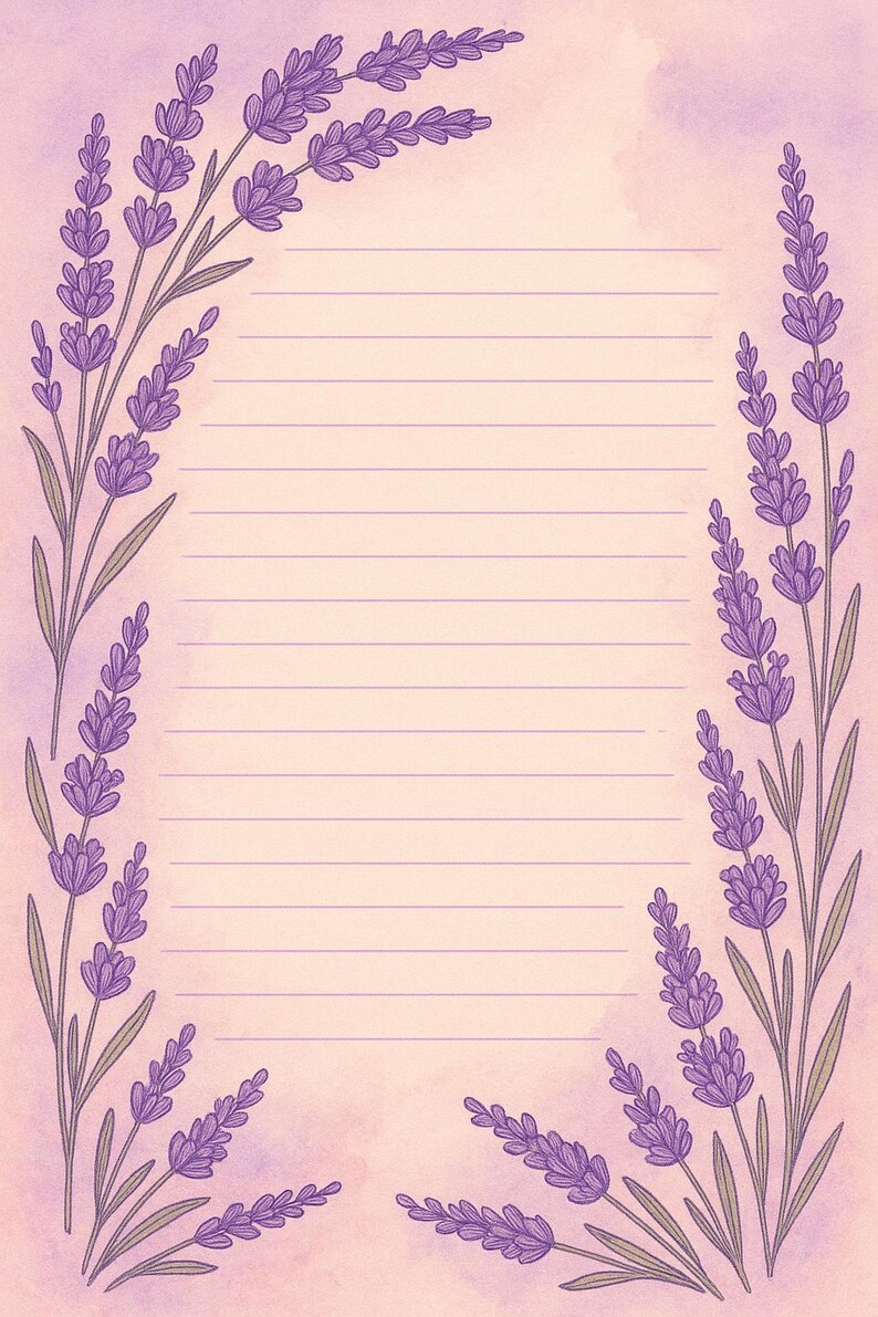 Lavender Watercolor Note Page - Printable Lined Stationery (PDF & PNG ...