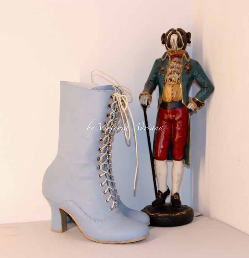 Blue Boots Blue Leather Shoes Blue Victorian Boots Baby Blue Boots ...