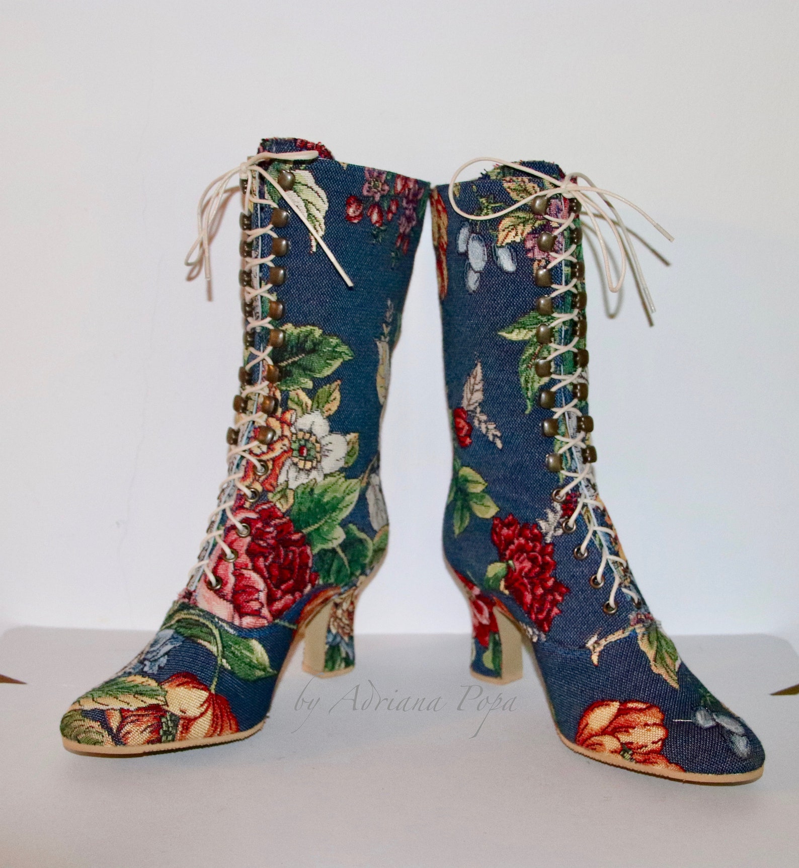 Baroque Fabric Boots Brocade Boots Eco Boots Lace up Boots - Etsy