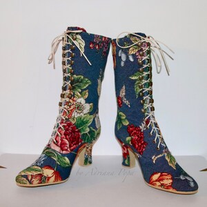 Baroque Fabric Boots , Brocade Boots , Eco Fabric Boots , Lace up Boots ...