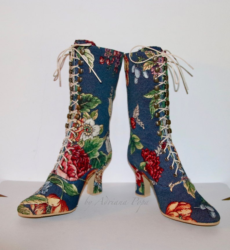 Baroque Fabric Boots Brocade Boots Eco Boots Lace up Boots - Etsy