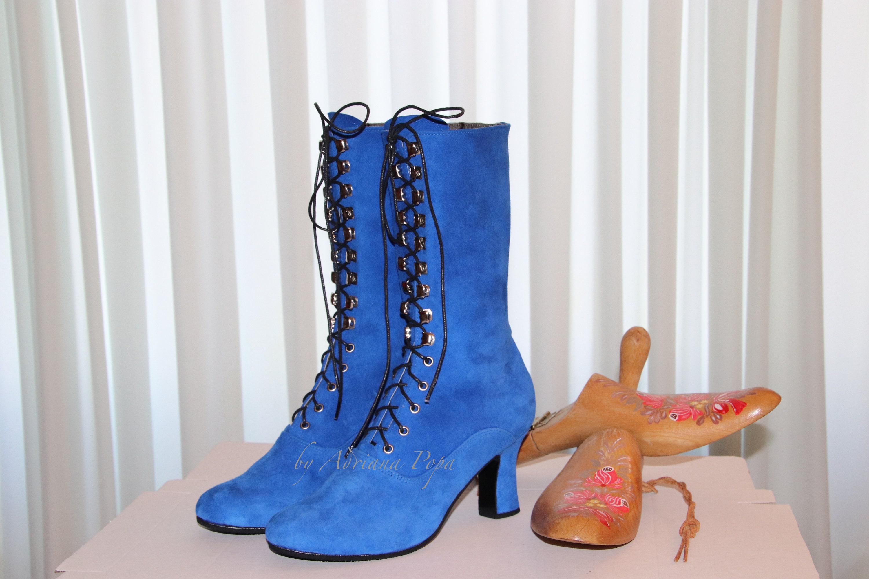 Royal Blue Boots , Blue Leather Boots , Victorian Boots , Edwardian ...