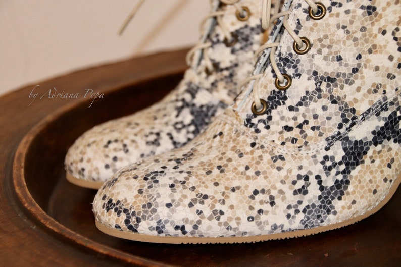 Pixel Print Leather Boots Victorian Boots Ankle Boots - Etsy