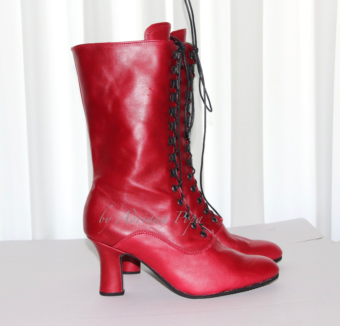 Red Wine Colour Boots , Victorian Boots , Red Boots , 1900's Style ...