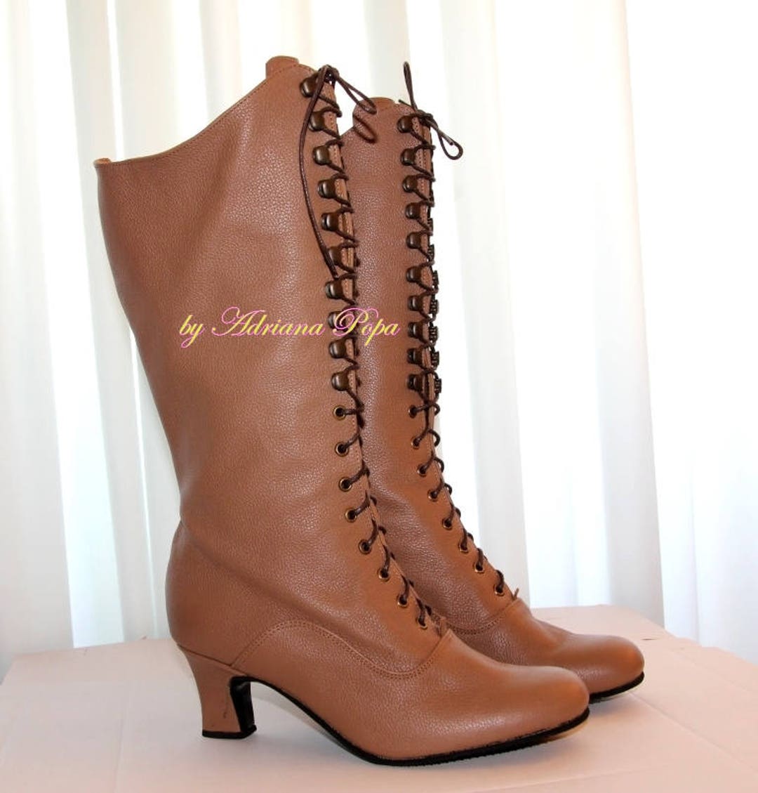 Mocha Mousse Boots , Leather Boots , Victorian Boots , Knee High Boots ...