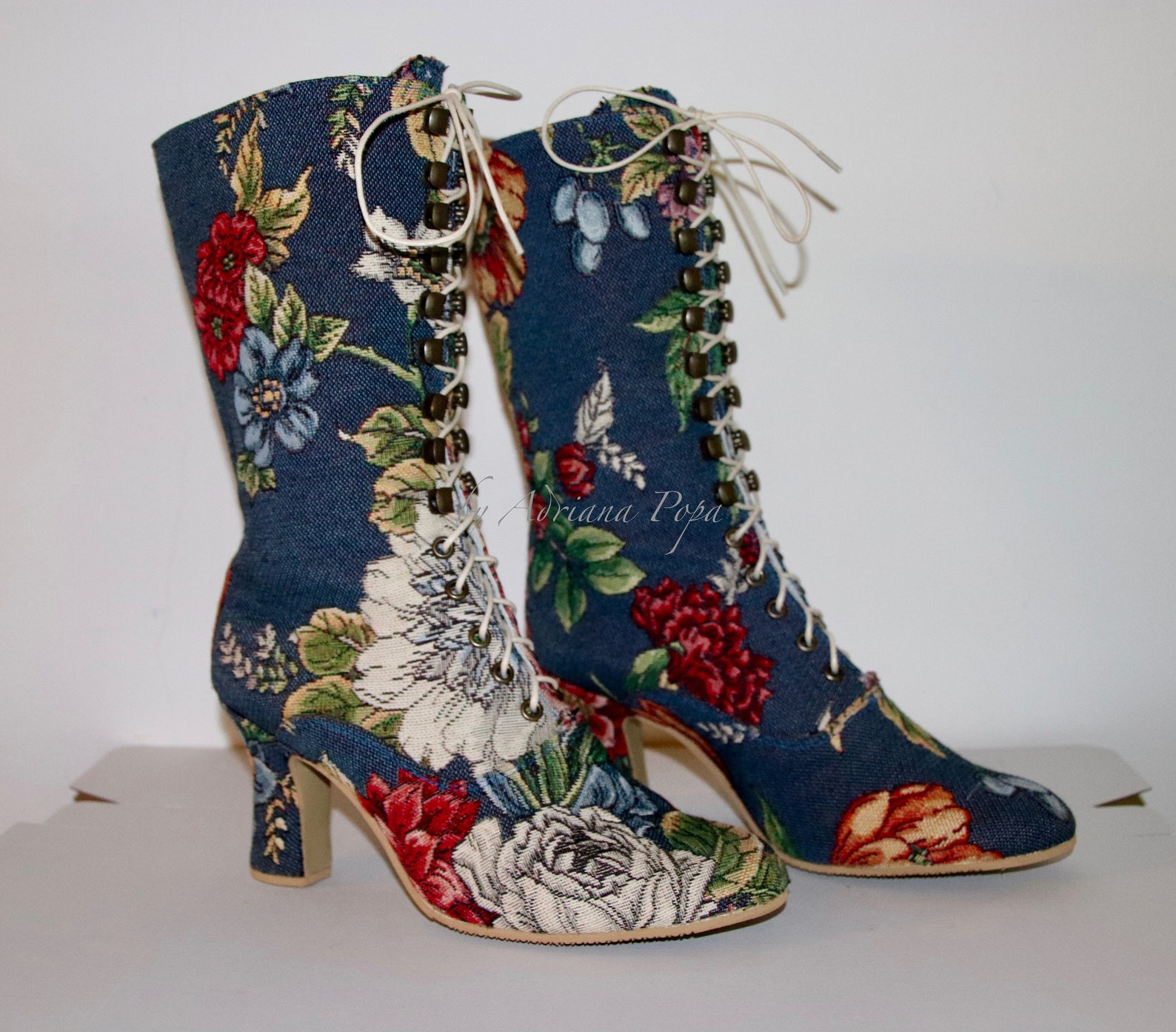 Baroque Fabric Boots , Brocade Boots , Eco Fabric Boots , Lace up Boots ...