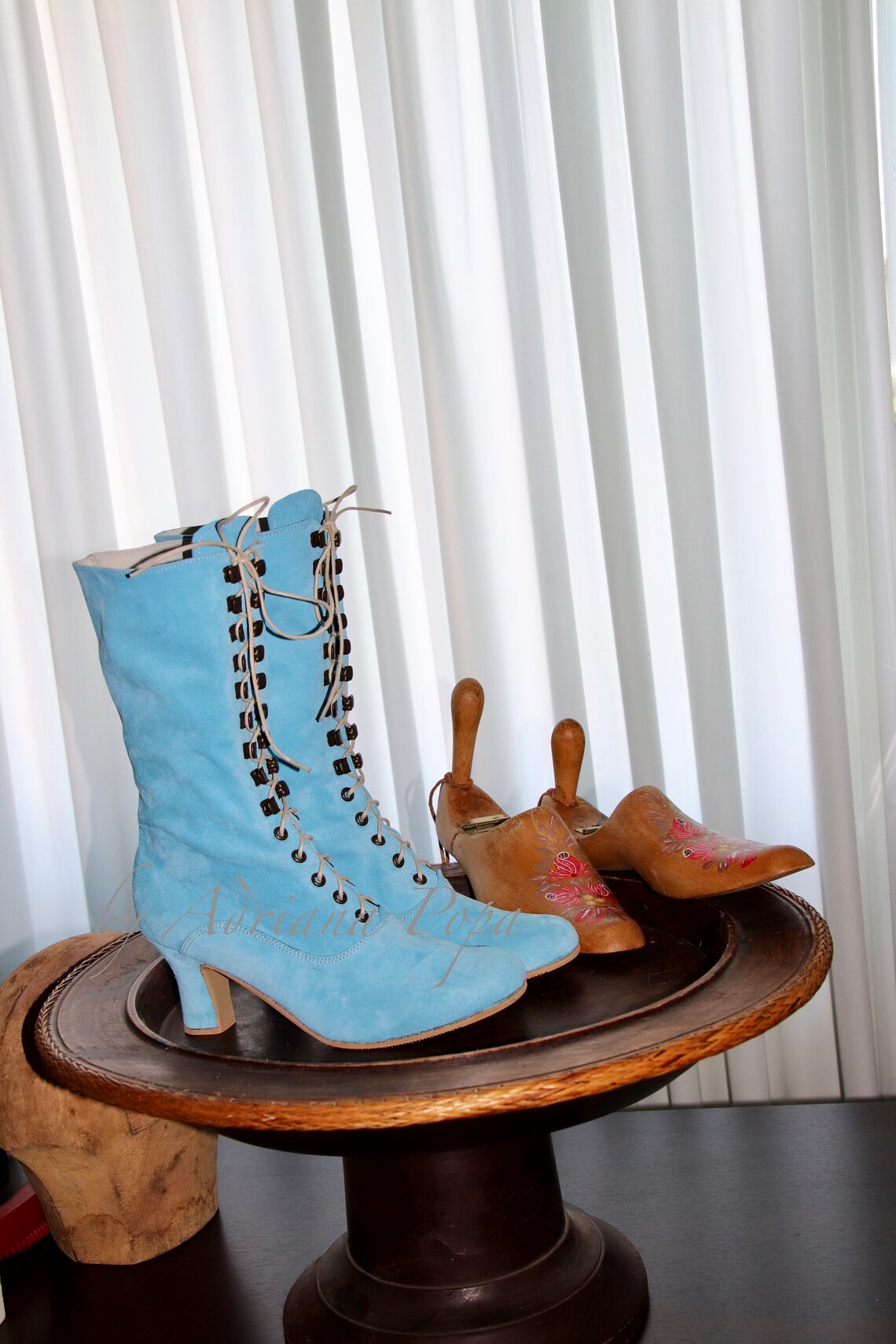 Blue Leather Shoes Victorian Boots Blue Suede Leather Boots Blue ...