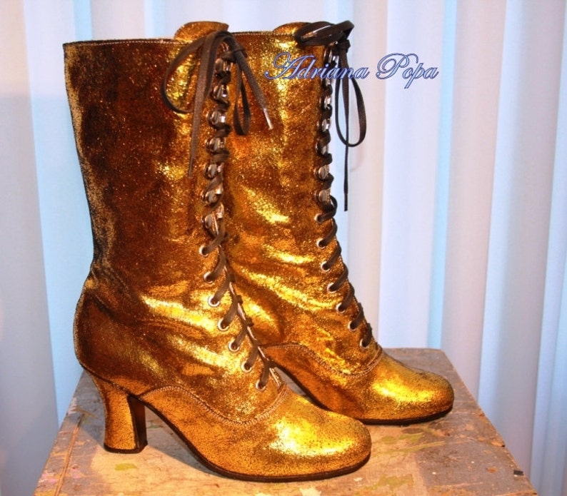 Gold Shimmer Boots , Leather Boots , Gold Glitter Boots , Shinny Gold ...