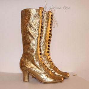 Gold Leather Boots , Knee High Boots , Gold Shimmer Leather Boots ...