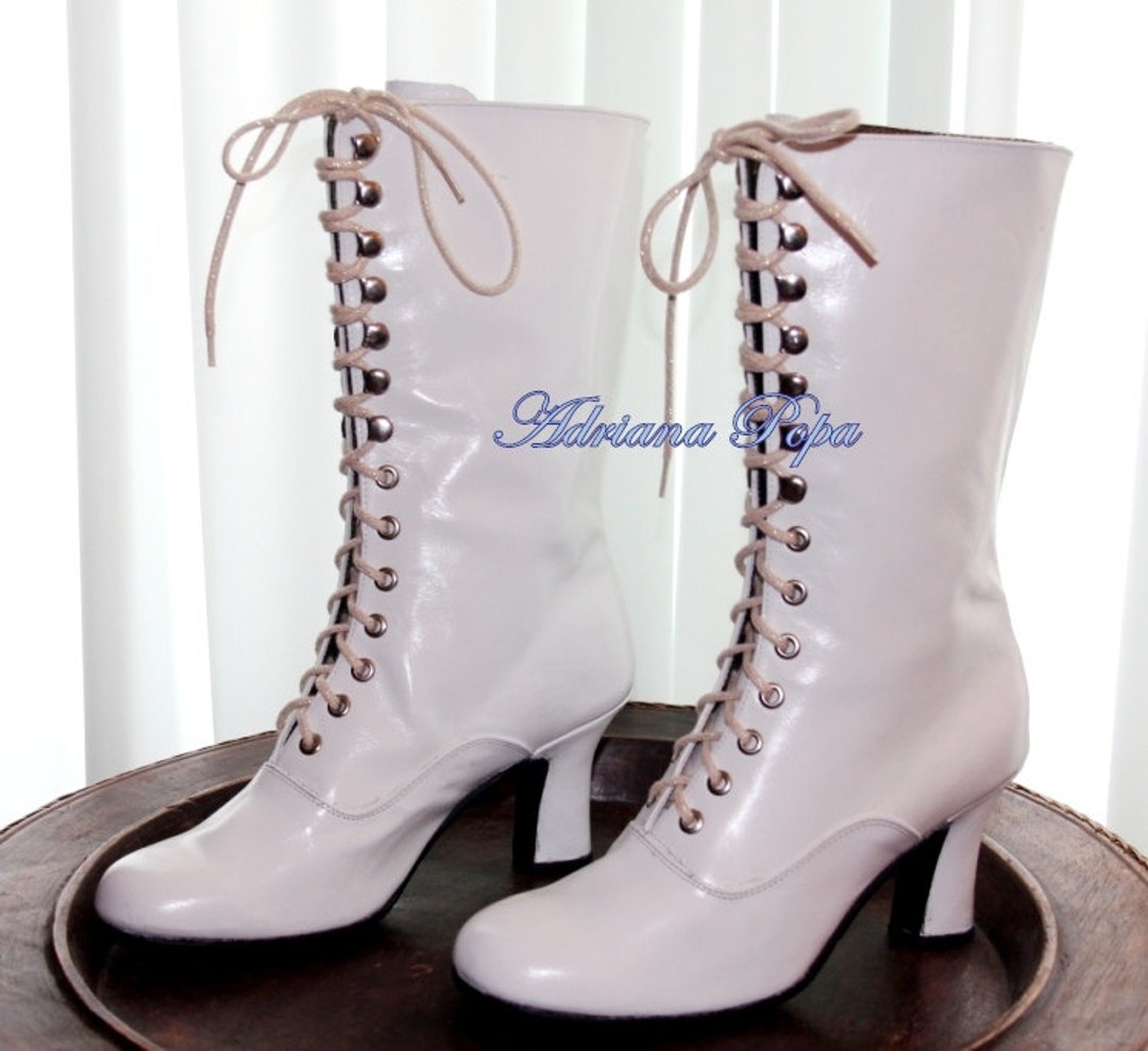 Brilliant White Boots , White Leather Boots , Victorian Boots ...