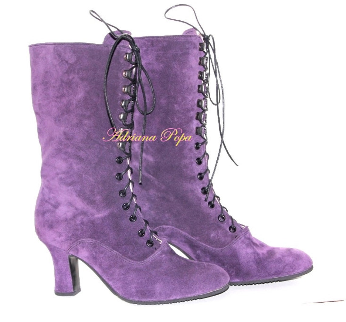 Very Peri Boots Suede Leather Boots Victorian Boots Purple - Etsy