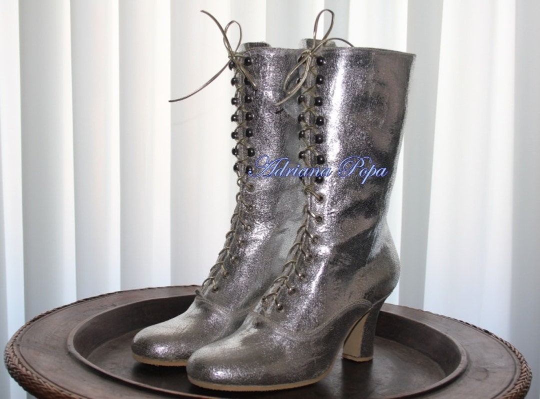 Tinfoil Leather Boots Silver Boots Victorian Boots Silver Retro Boots ...